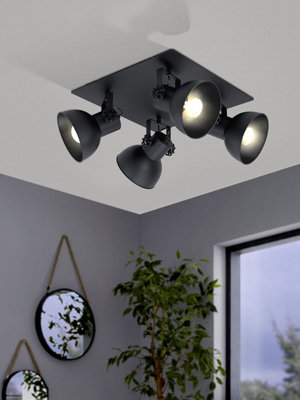 Versatile Adjustable 4-Bulb Ceiling Spotlight in Black Industrial Style
