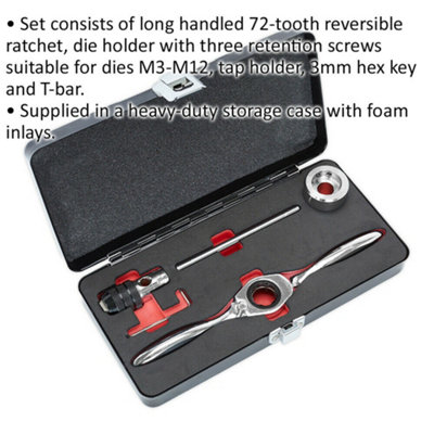 VERSATILE BI-DIRECTIONAL RATCHET TAP AND DIE HOLDER SET FOR METRIC ...