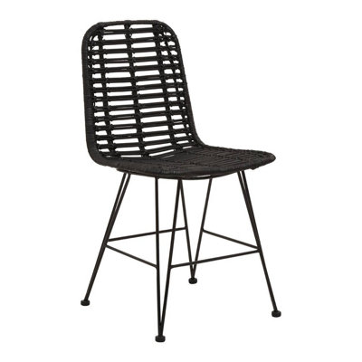 Versatile Black Natural Rattan Dining Chair, Comfortable Modern Dining ...