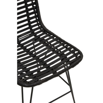 Versatile Black Natural Rattan Dining Chair, Comfortable Modern Dining ...