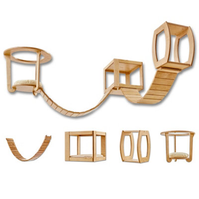 Versatile Ceiling-Mounted Cat Tree - Natural Wood Cat Tower with ...