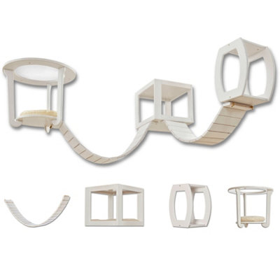 Versatile Ceiling-Mounted Cat Tree - White Wood Cat Tower with Shelves ...