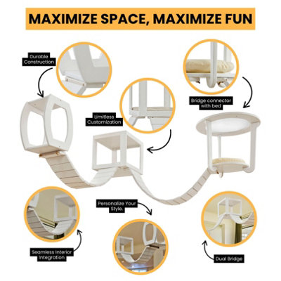 Versatile Ceiling-Mounted Cat Tree - White Wood Cat Tower with Shelves ...