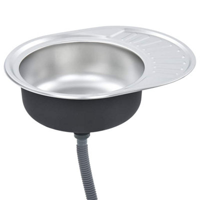 Versatile Kitchen Sink with Strainer and Trap Oval Stainless Steel