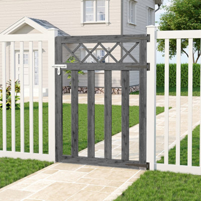 Versatile Wooden Fence Gate Cross Top Design for Garden, 90cm W x 120cm H