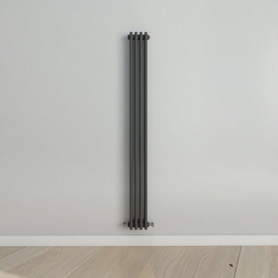 Vertical Anthracite Triple Column Radiator (H) 1800mm x (W) 200mm.