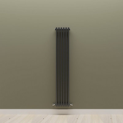 Vertical Black Double Column Radiator (H) 1500mm x (W) 290mm.