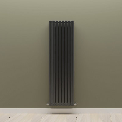 Vertical Black Double Oval Panel Radiator (H)1600mm x (W)472mm.