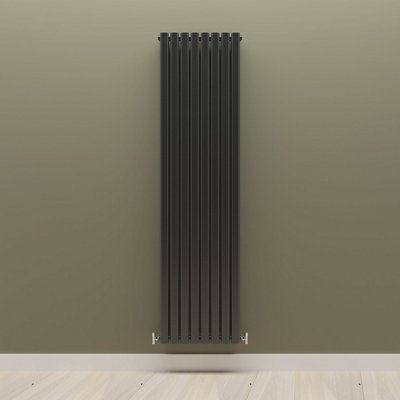 Vertical Black Double Oval Panel Radiator (H)1800mm x (W)472mm.