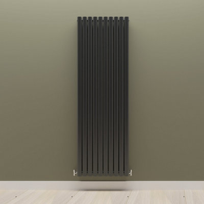 Vertical Black Double Oval Panel Radiator (H)1800mm x (W)590mm.