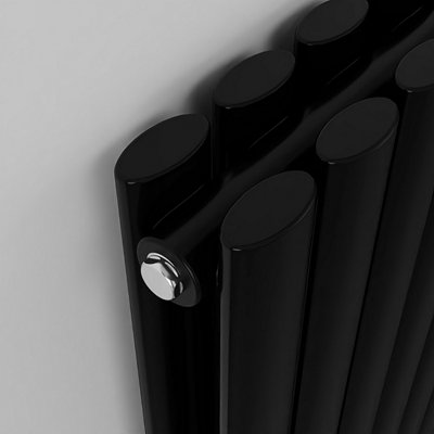 Vertical Double Panel Oval Column Black Designer Radiator 1600x236mm