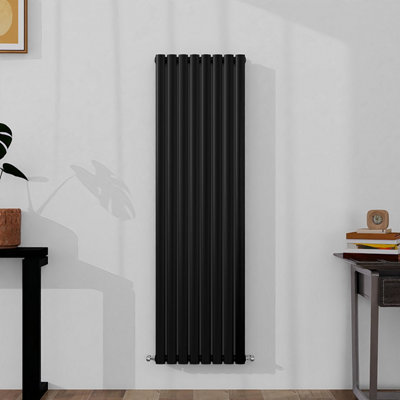 Vertical Double Panel Oval Column Black Designer Radiator 1600x472mm