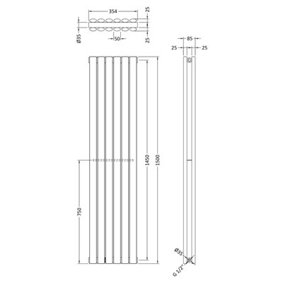 Vertical Double Panel Radiator - 1500mm x 354mm - 3099 BTU - Gloss ...