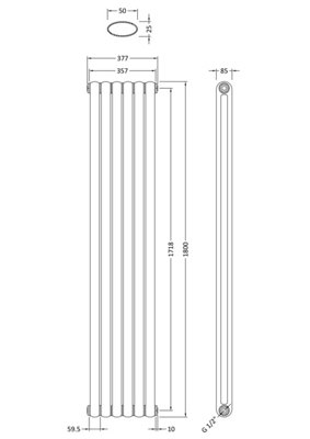 Vertical Double Panel Radiator - 1800mm x 383mm - 3713 BTU - Anthracite