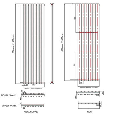 Vertical Radiator Anthracite Grey RAL7016 1600mm h x 360mm w Single ...