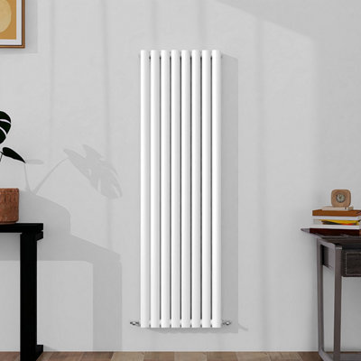 Vertical Single Panel Oval Column White Designer Radiator 1600x472mm