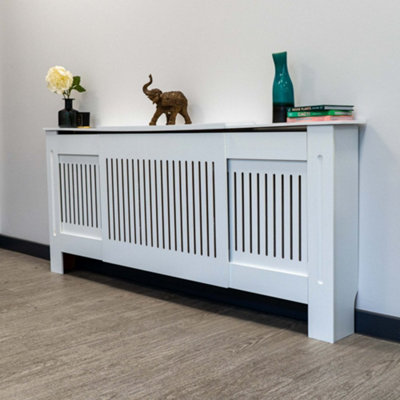 Vertical Slat White MDF Wooden Radiator Cover - Adjustable - 140-204cm ...