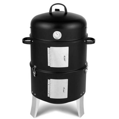 Vertical Steel Charcoal Smoker, Heavy Duty Double Layer Round BBQ Grill ...