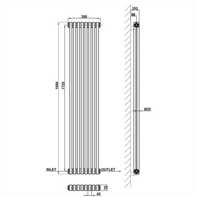 Vertical White Double Column Radiator (H) 1800mm x (W) 380mm.