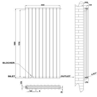Vertical White Double Oval Panel Radiator (H)1800mm x (W)590mm.