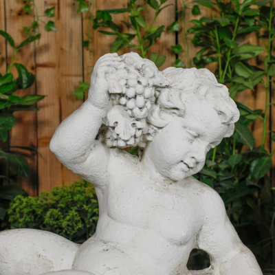 Very Large Pair of Cherub Statues with Fancy Columns