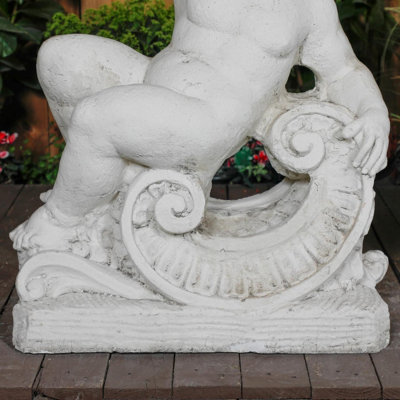 Very Large Pair of Cherub Statues with Fancy Columns