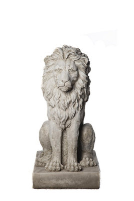 Very Large Sitting Stone Cast Proud Lion Statue