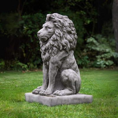 Very Large Sitting Stone Cast Proud Lion Statue