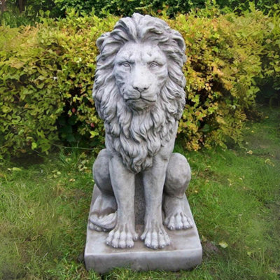 Very Large Sitting Stone Cast Proud Lion Statue