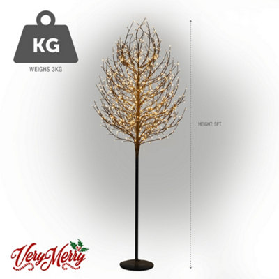 VeryMerry 5FT Micro Dot Birch Pre-Lit Christmas Tree with 580 LED Warm ...