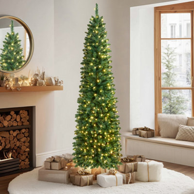 VeryMerry 6FT 'Aspen' Slim Pencil Pre-Lit Christmas Tree with 300 Built ...
