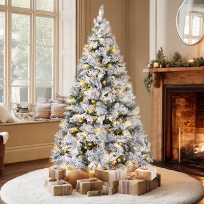 VeryMerry Pre Lit Snowy Christmas Tree with Built-In Warm White LED ...