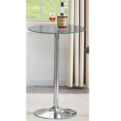 Vetro Round Clear Glass Bar Table With 2 Ripple White Stools | DIY at B&Q