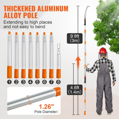 VEVOR Manual Pole Saw, 4.6-9.8ft Extendable Tree Pruner, Sharp Steel ...
