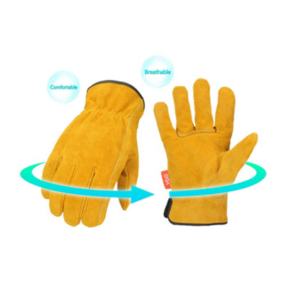 VGO Unlined Cowhide Split Leather Work and Driver Gloves, Heavy Duty ...
