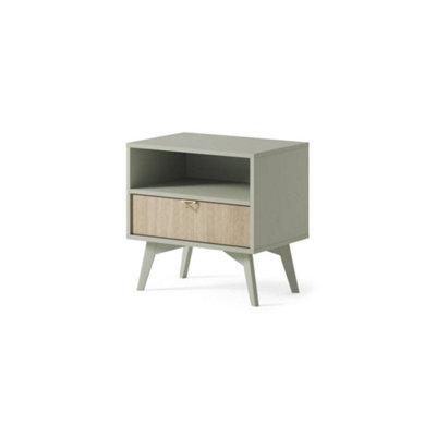 Vibrant Forest Bedside Table H540mm W540mm D380mm in Green & Oak Scandi - Add a Pop of Colour to ...