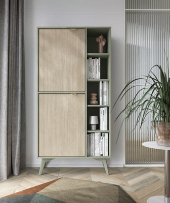 Vibrant Forest Highboard Cabinet H1600mm W800mm D380mm in Green & Oak ...