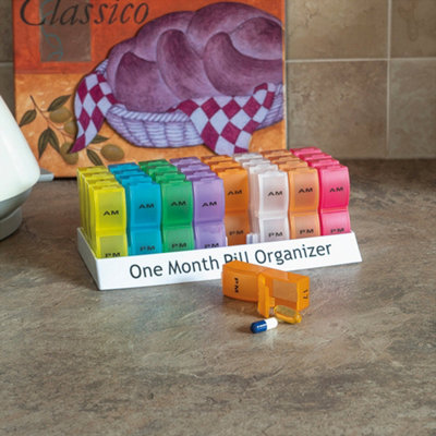 Vibrant One Month Pill Organizer with Flip Top Lids - 32 Compartments ...