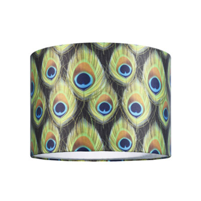 Vibrant Peacock Feather Themed 10 Inch Lamp Shade with Inner White ...