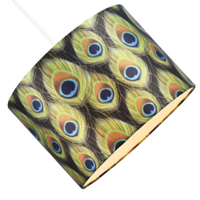 Vibrant Peacock Feather Themed 10 Inch Lamp Shade with Inner White ...