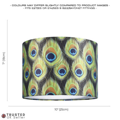 Vibrant Peacock Feather Themed 10 Inch Lamp Shade with Inner White ...