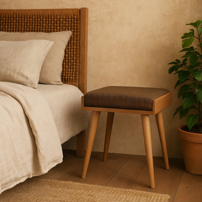 Vicenza Multi Tweed and Mango Wood Tray Style Footstool