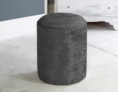 Victoria Crushed Velvet Round Foot Stool Pouffe - Black