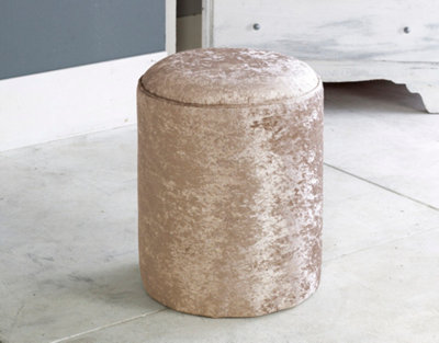 Victoria Crushed Velvet Round Foot Stool Pouffe - Champagne