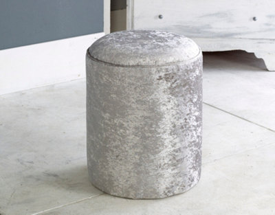 Victoria Crushed Velvet Round Foot Stool Pouffe - Silver