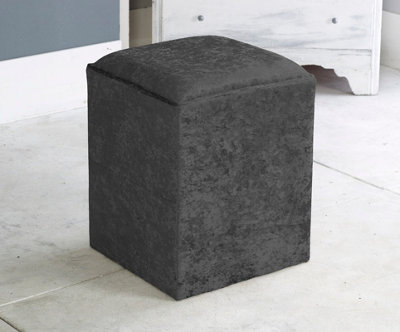 Victoria Crushed Velvet Square Foot Stool Pouffe - Black