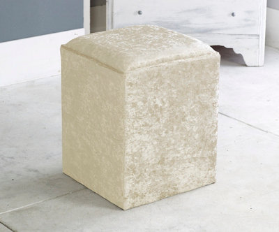 Victoria Crushed Velvet Square Foot Stool Pouffe - Cream