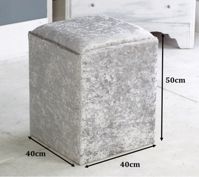 Victoria Crushed Velvet Square Foot Stool Pouffe - Cream