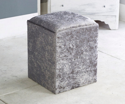 Victoria Crushed Velvet Square Foot Stool Pouffe - Grey