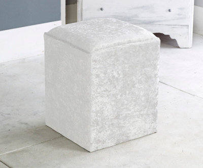 Victoria Crushed Velvet Square Foot Stool Pouffe - White